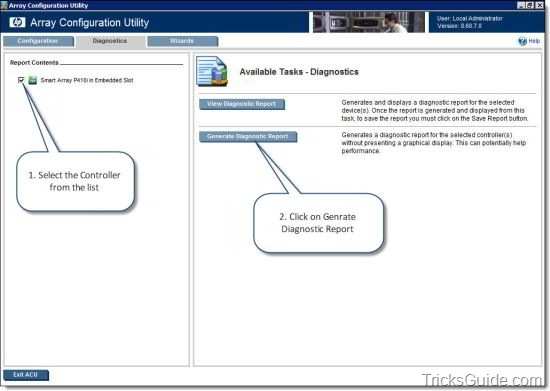 How to Generate an Array Diagnostics Report for an HPE device using ACU